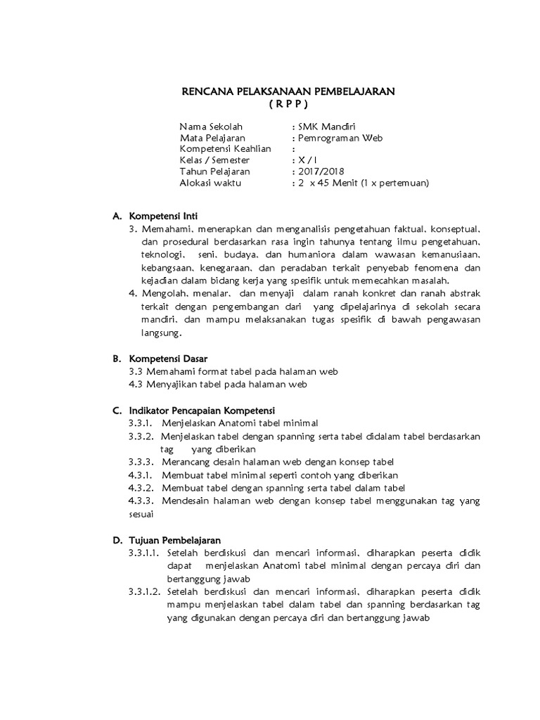 Contoh RPP SMK Model PBL | PDF