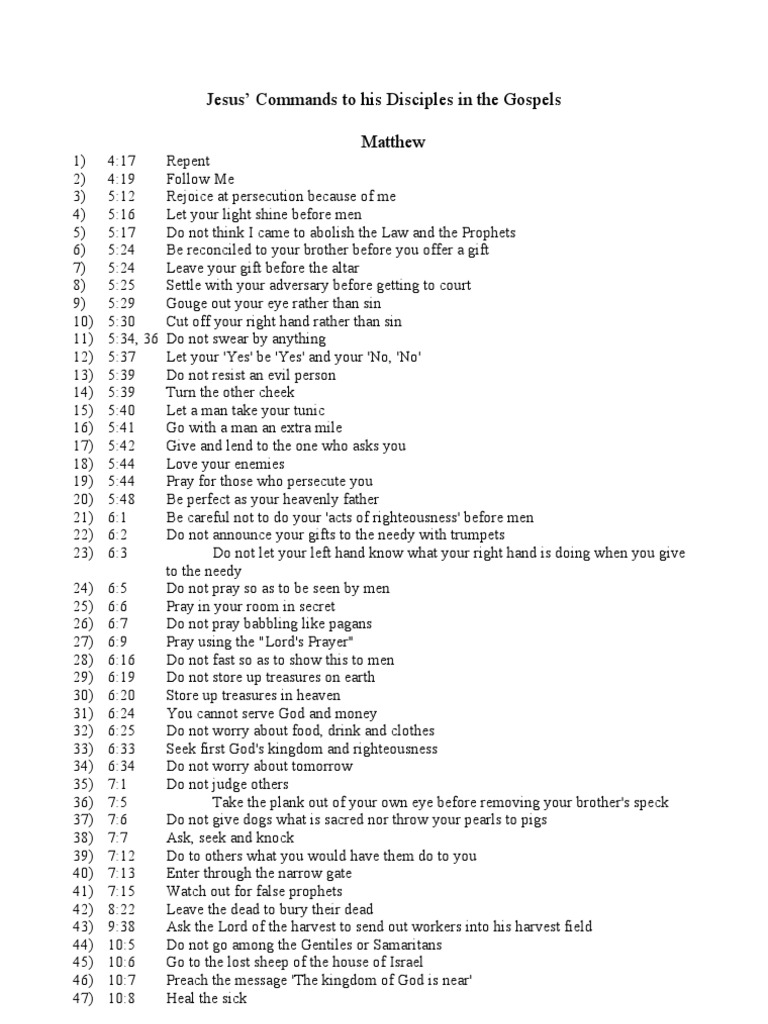 Jesus' Commands To His Disciples in The Gospels Matthew | PDF ...