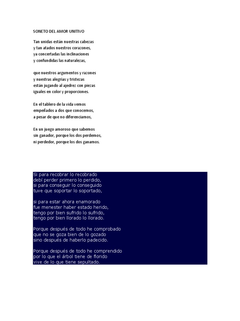 Sonetos sobre el amor y el sufrimiento | PDF