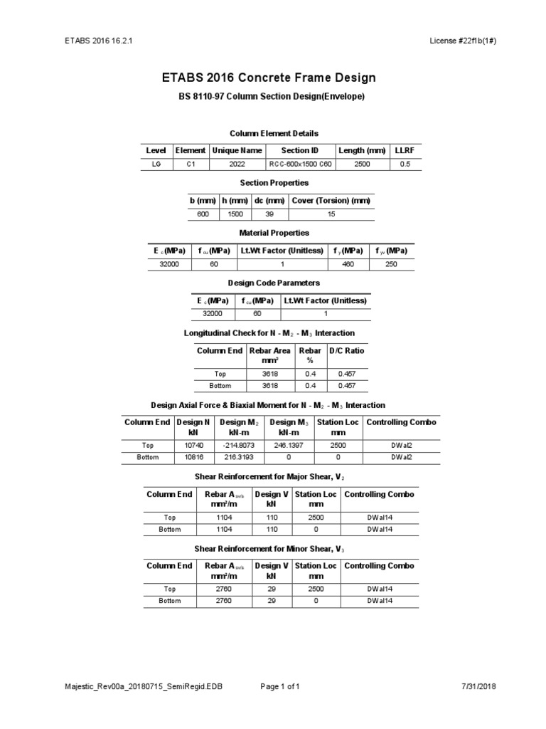 Etabs - Column Calculation Report | PDF | Civil Engineering | Building ...