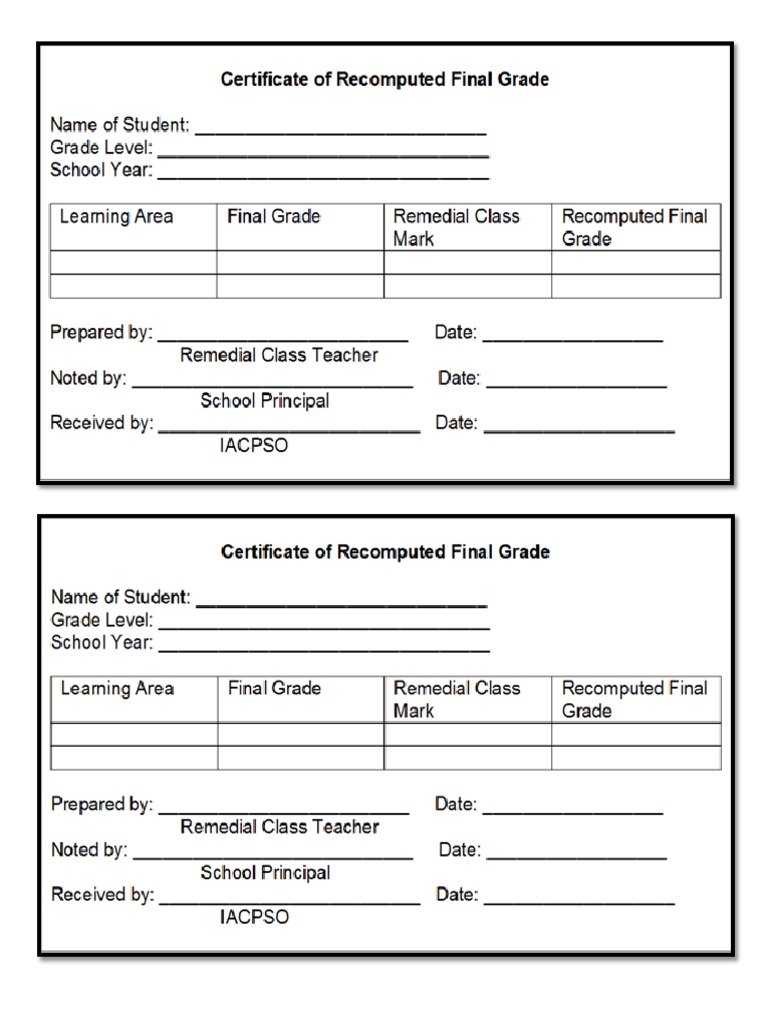 Cert of Recomputed Grade | PDF