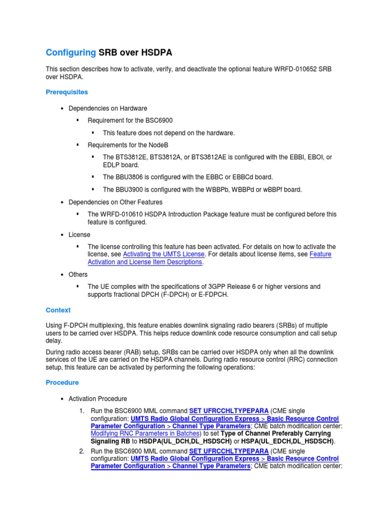 Configuring: SRB Over Hsdpa | PDF | High Speed Packet Access ...