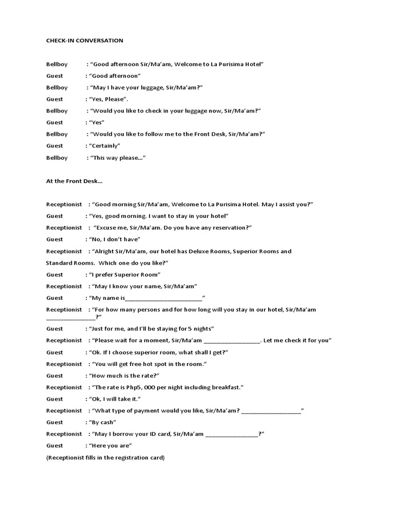 Hotel Check-In and Check-Out Script | PDF | Hotel And Accommodation ...