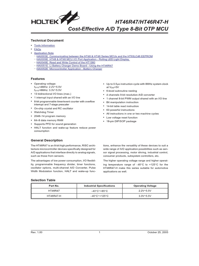 HT46R47 | PDF | Microcontroller | Computer Hardware
