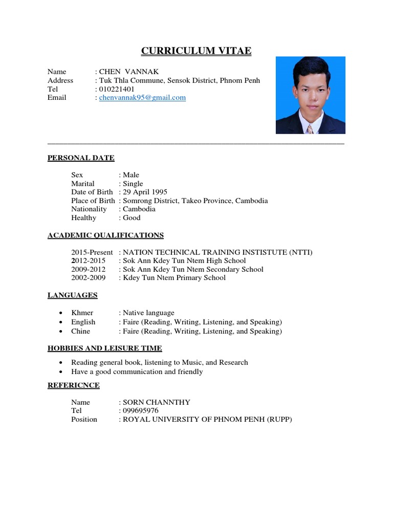 Curriculum Vitae: Personal Date | PDF | Phnom Penh | Cambodia