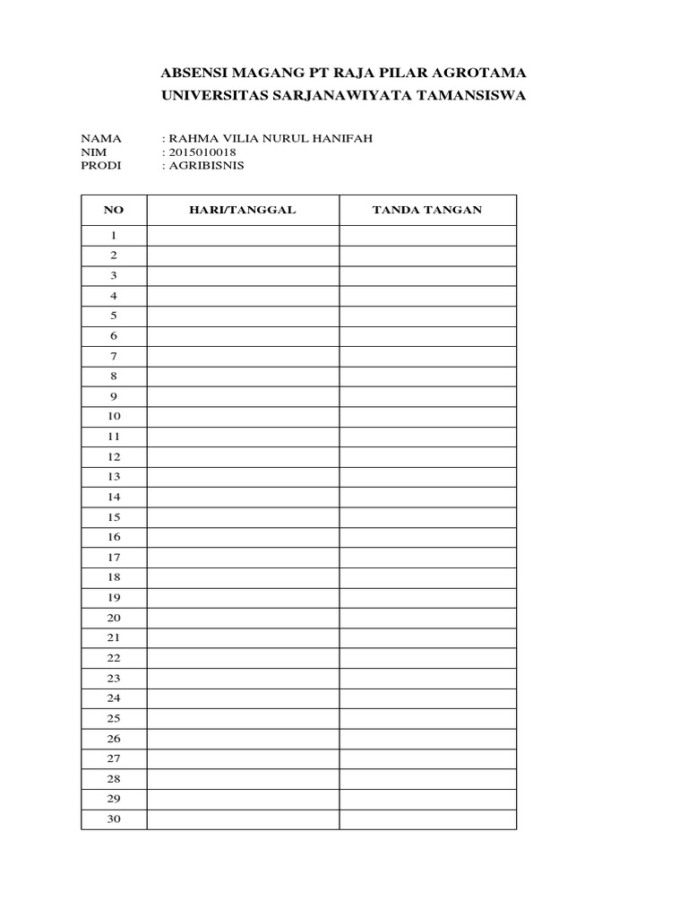 Absensi Magang Agribisnis 2023 | PDF
