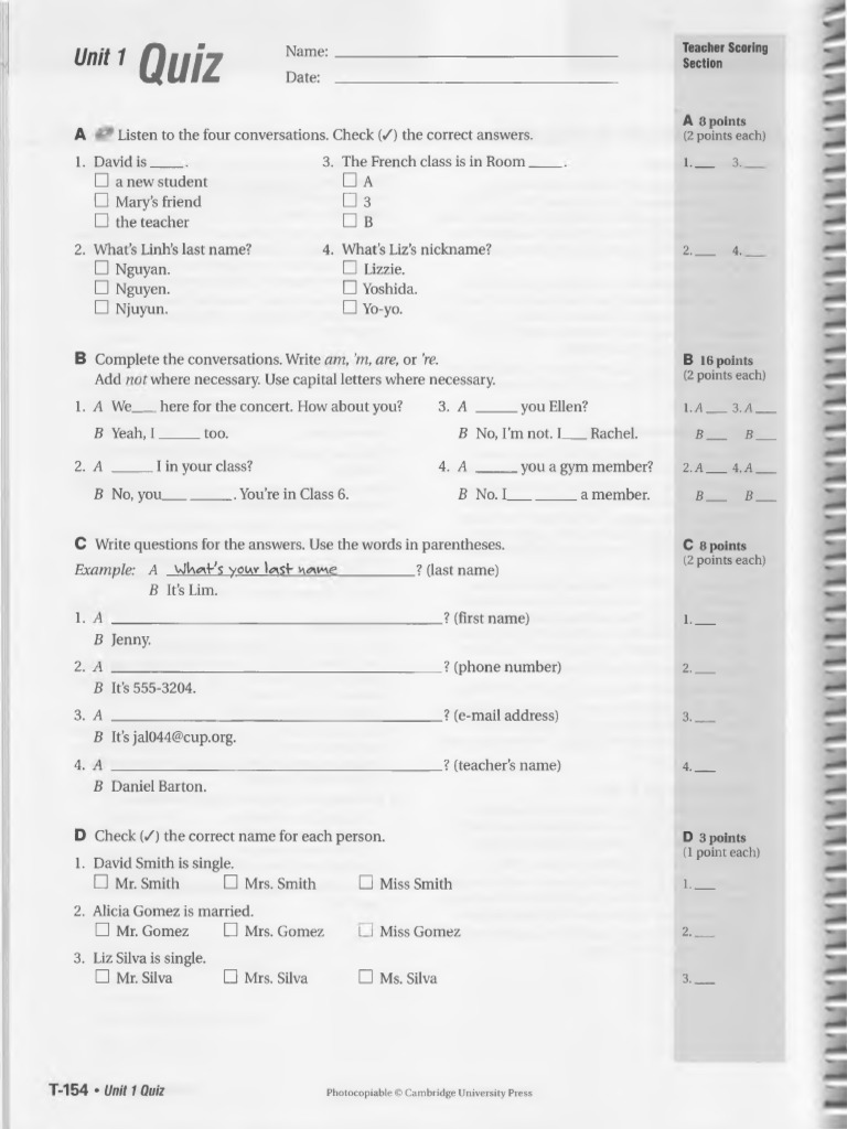 Touchstone 1 - Unit 1 | PDF