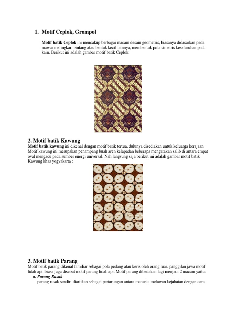 Ragam Motif Batik Tradisional Indonesia | PDF | Griya & Taman