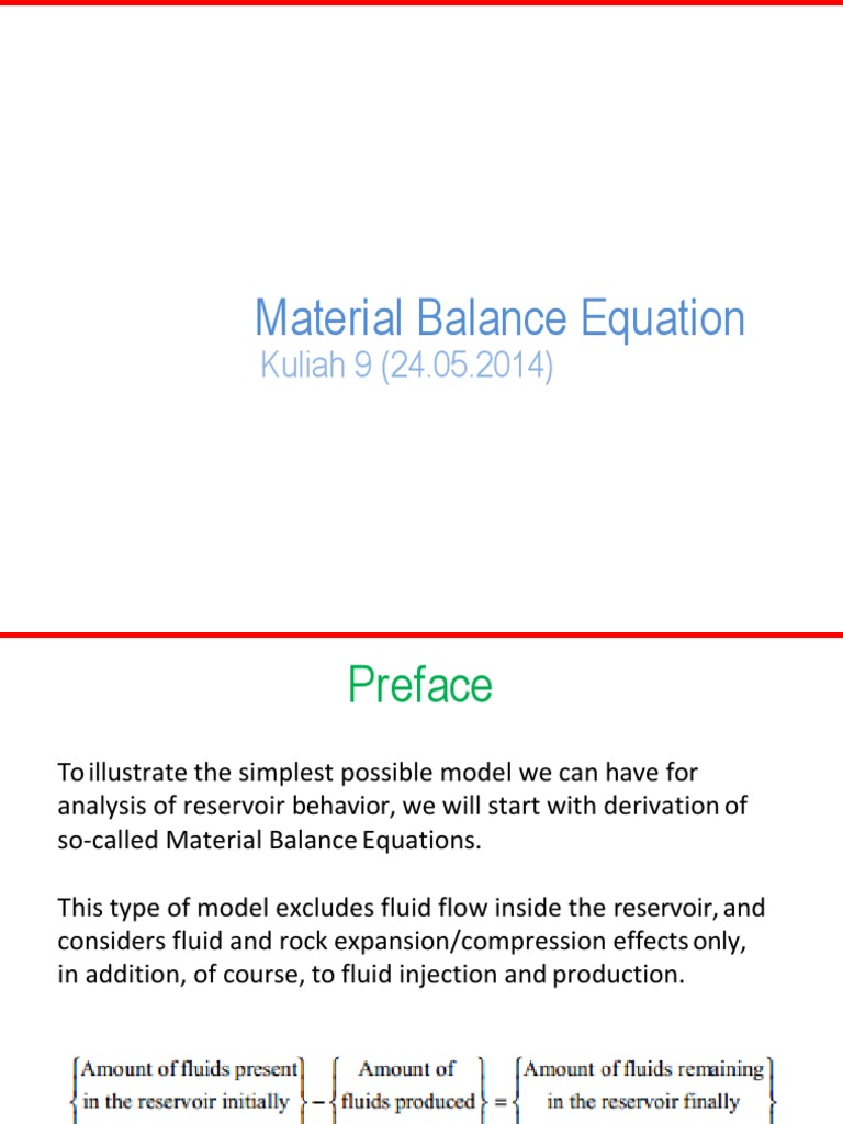 Material Balance Equation: Kuliah 9 (24.05.2014) | PDF | Mechanics ...