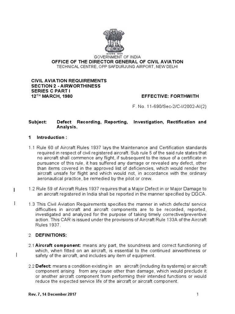 Defect Recording, Reporting, Investigation and Analysis Procedures for ...