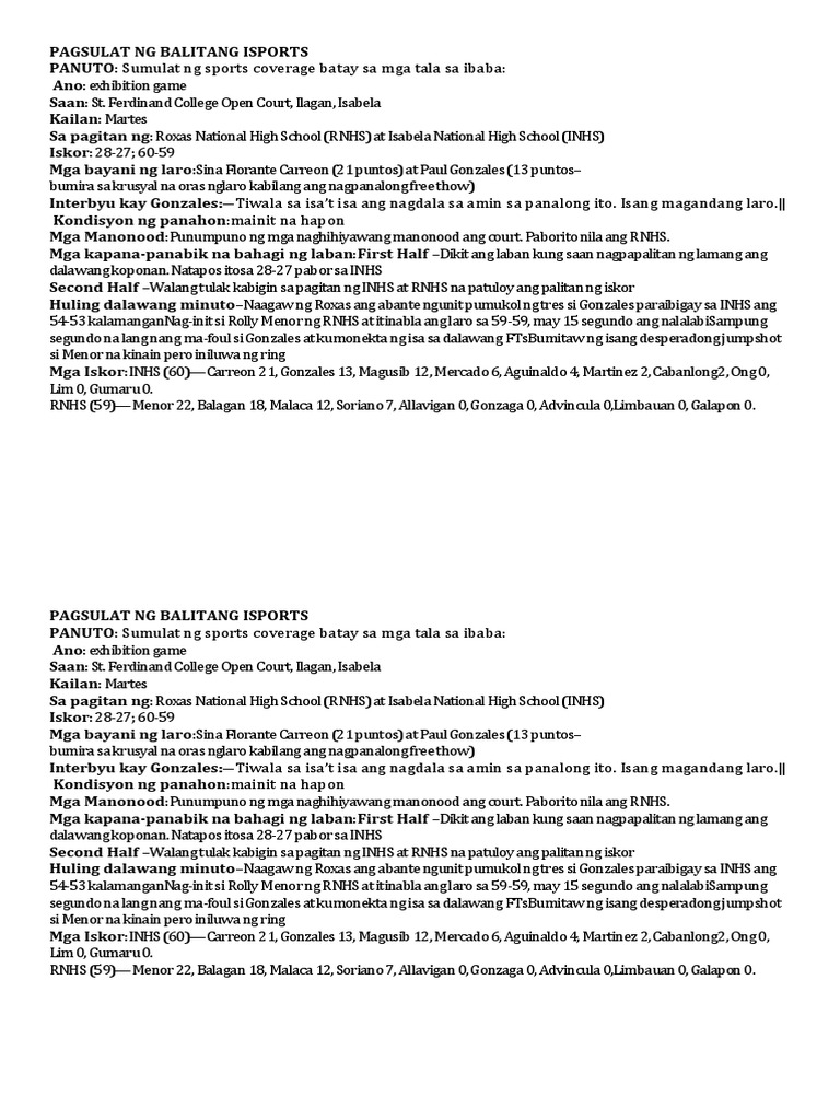 Pagsulat NG Balitang Pampalakasan | PDF Pagsulat NG Balitang Pampalakasan | PDF