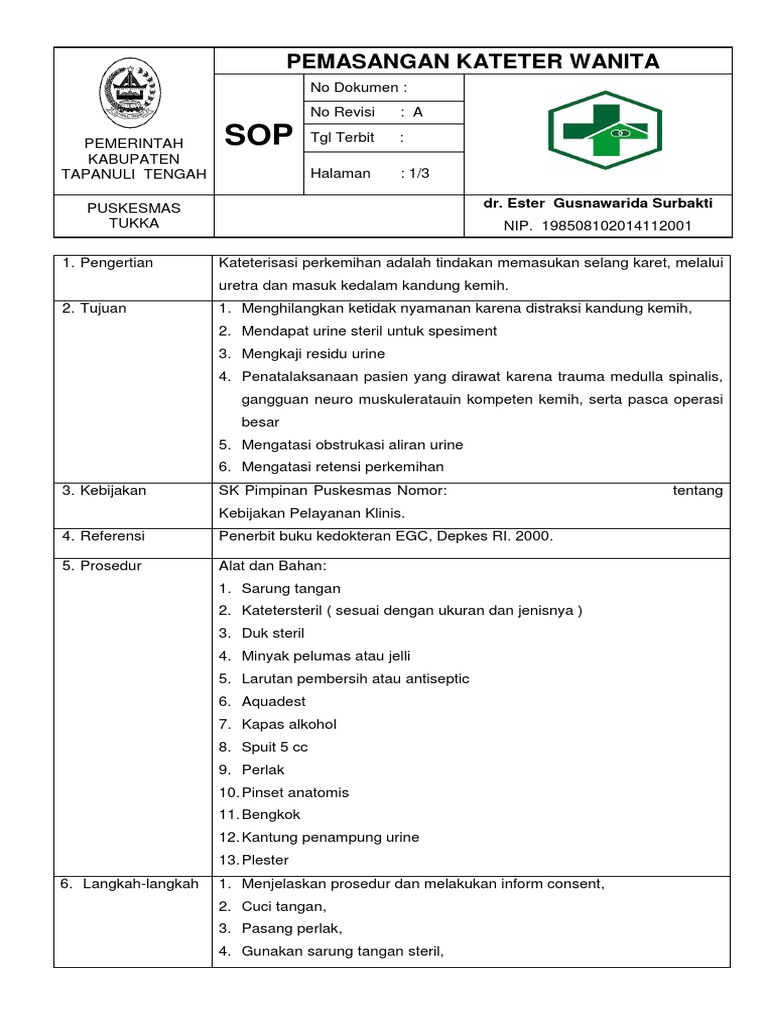 Sop Pemasangan Kateter Wanita | PDF