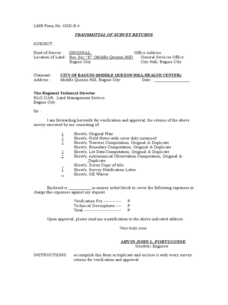 Transmittal of Survey Returns Form | PDF