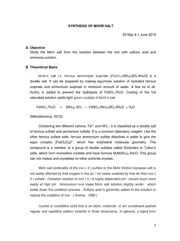Synthesis of Mohr Salt | PDF | Sulfate | Ammonium