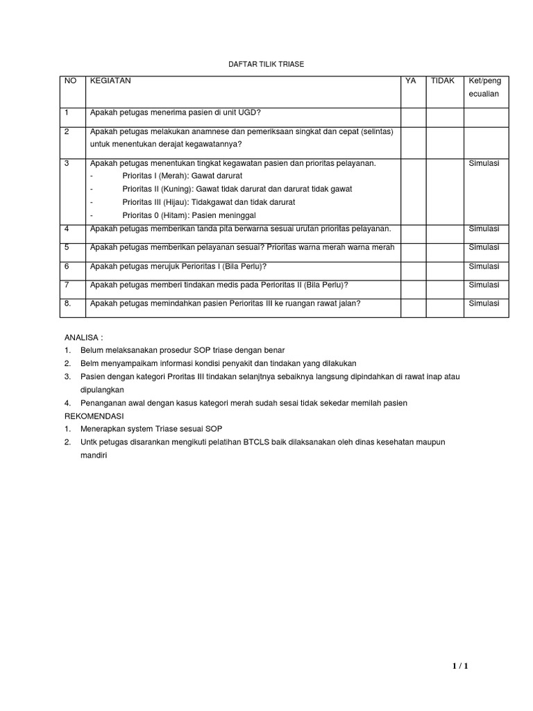 Daftar Tilik Triase | PDF