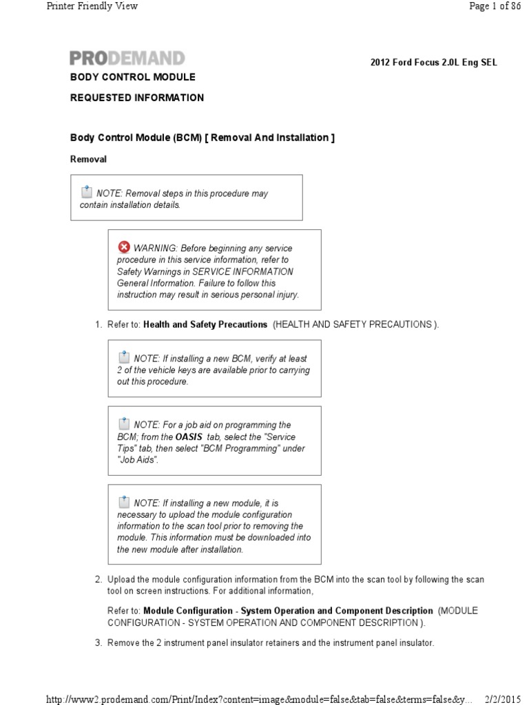 BCM Ford Focus | PDF | Steering | Switch