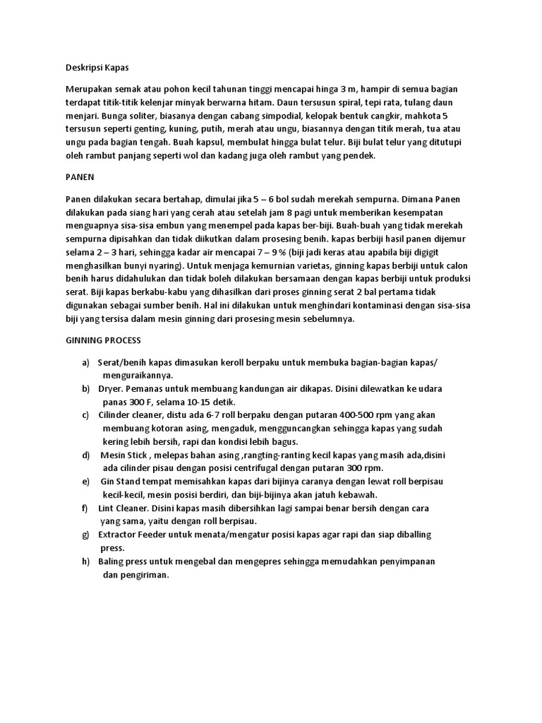 Proses Ginning Kapas yang Efektif | PDF | Sains & Matematika