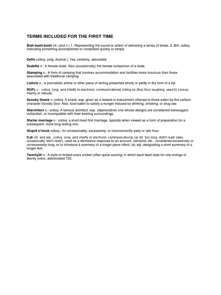 New Words in English Language Dictionary | PDF