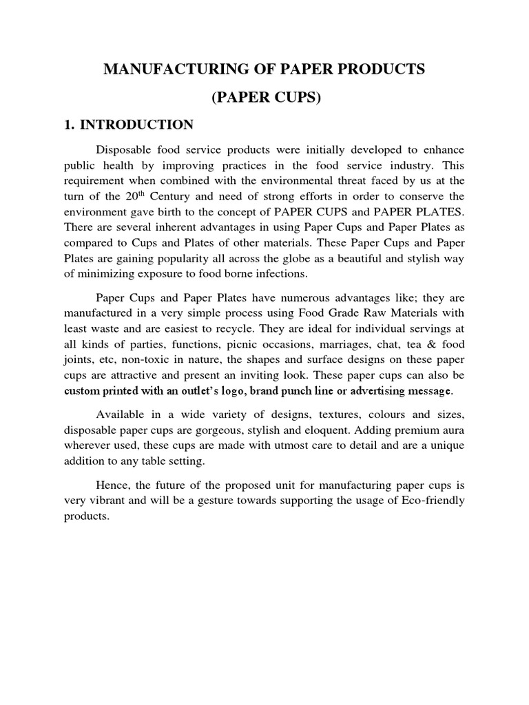 Project Profile On Paper Cups-10l | PDF | Paper | Interest