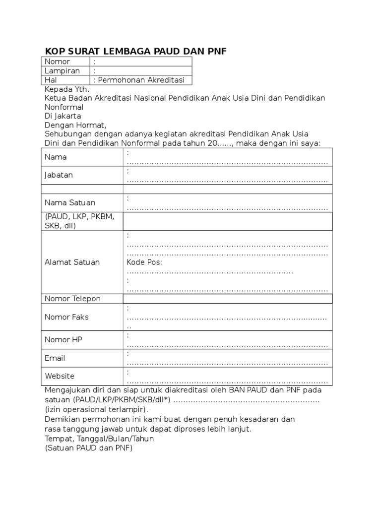 Kop Surat Lembaga Paud Dan PNF | PDF