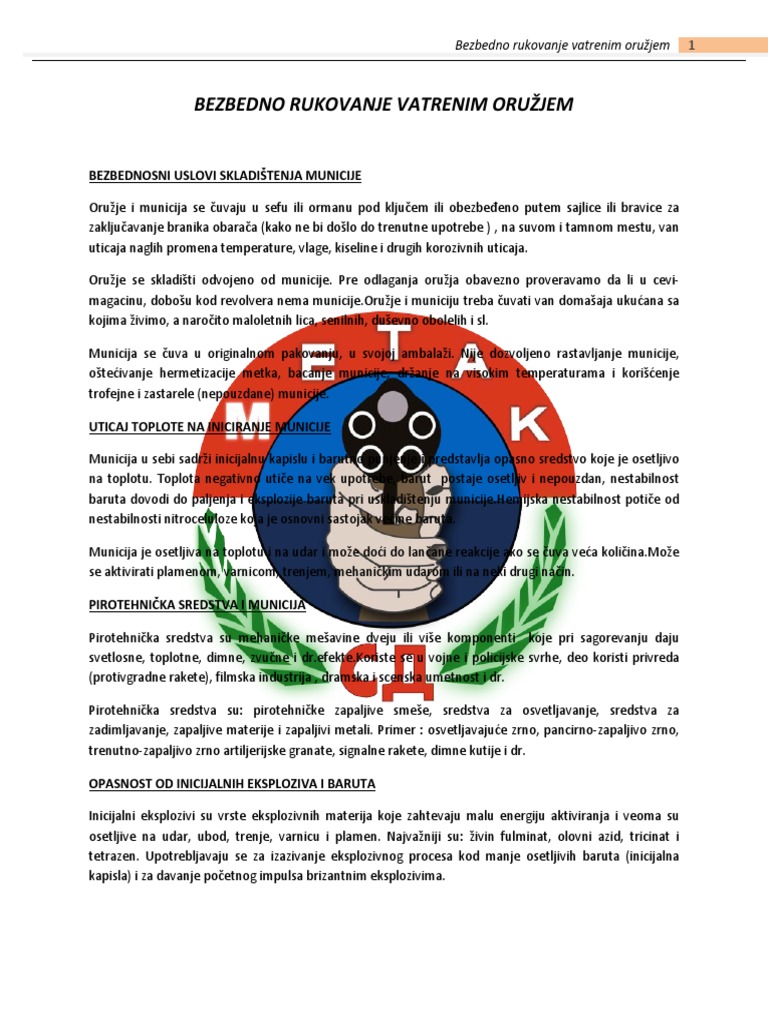 Bezbedno Rukovanje Vatrenim Oruzjem | PDF