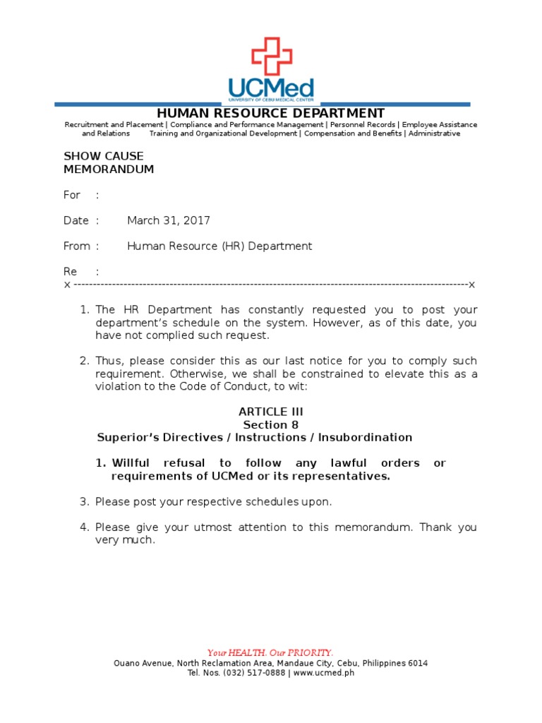 HR Department Memo on Posting Schedules | PDF