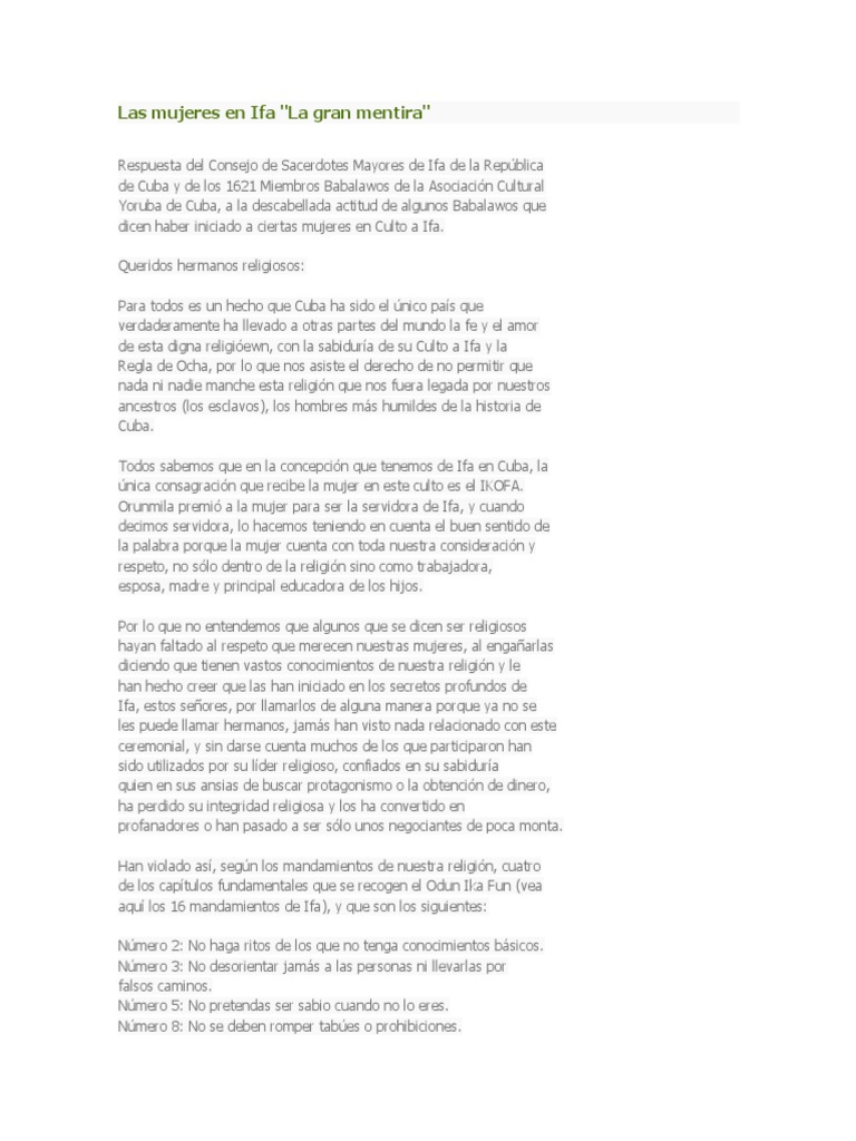 Las Mujeres en Ifa | PDF | Santeria | Religión y creencia