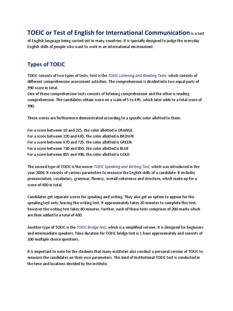 Toeic User Appreciation Guide for Resume | Reading Comprehension ...