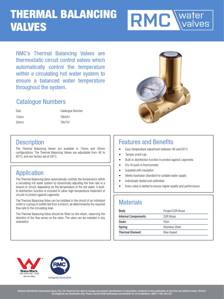 RMC Thermal Balancing Valves | PDF | Water Heating | Valve
