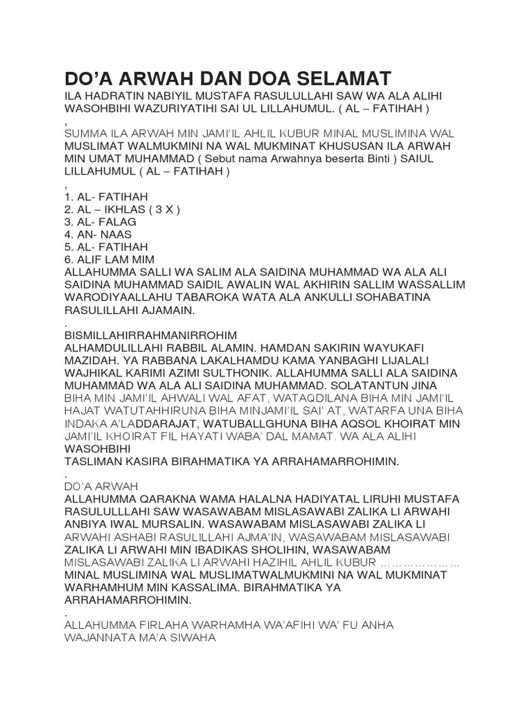 Doa Arwah Dan Doa Selamat | PDF
