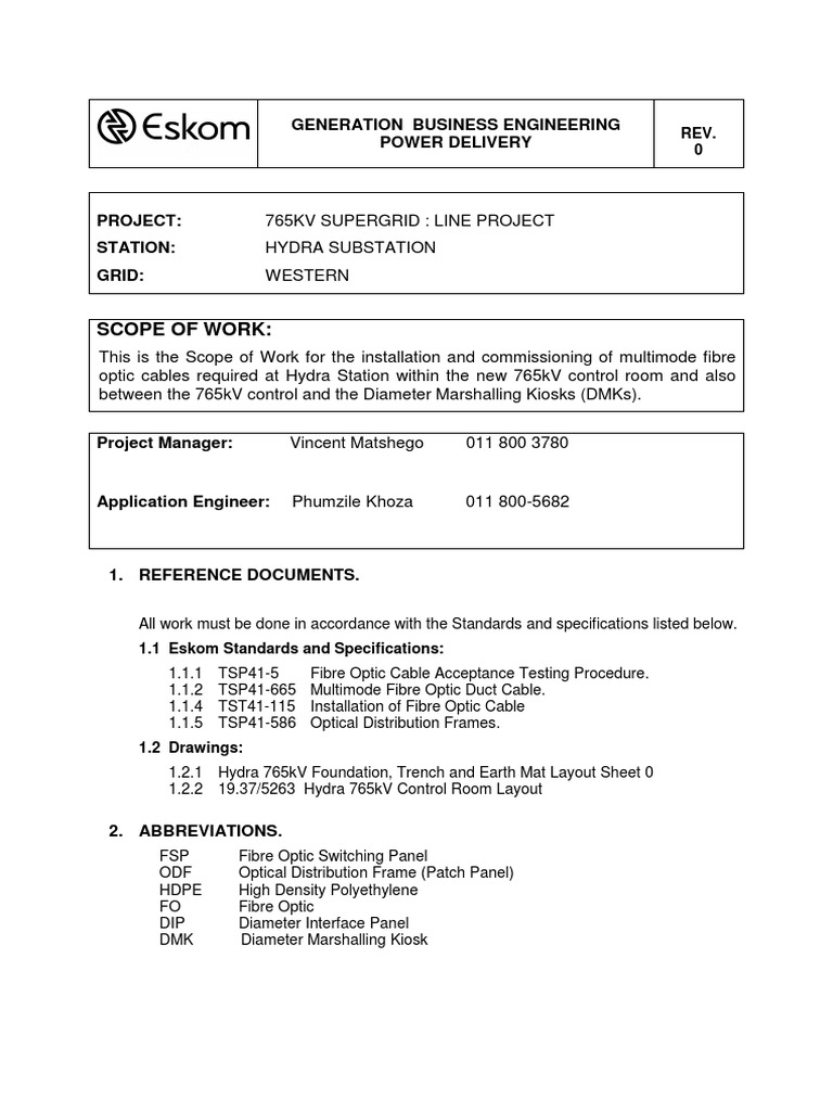 Scope of Work For Optical Fiber Installation PDF | PDF | Optical Fiber ...