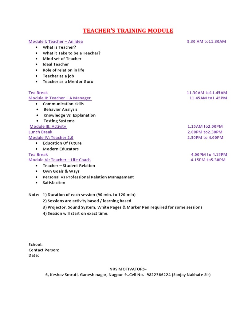 Teachers Training Module | PDF