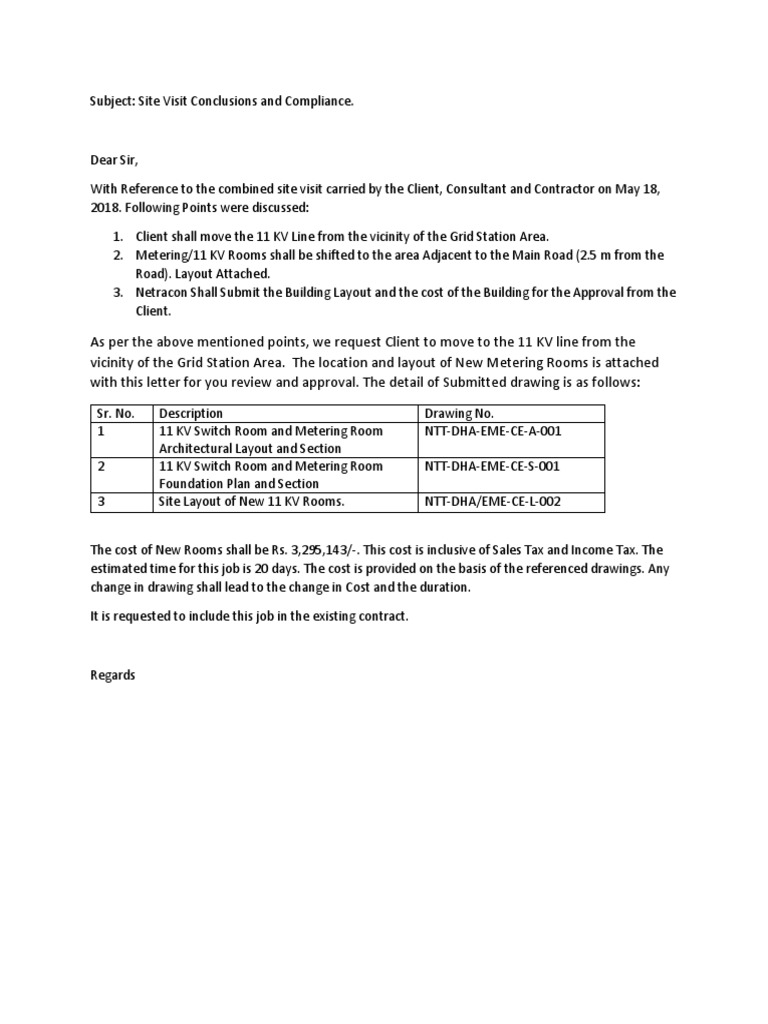 Draft Letter For The Site Visit | PDF