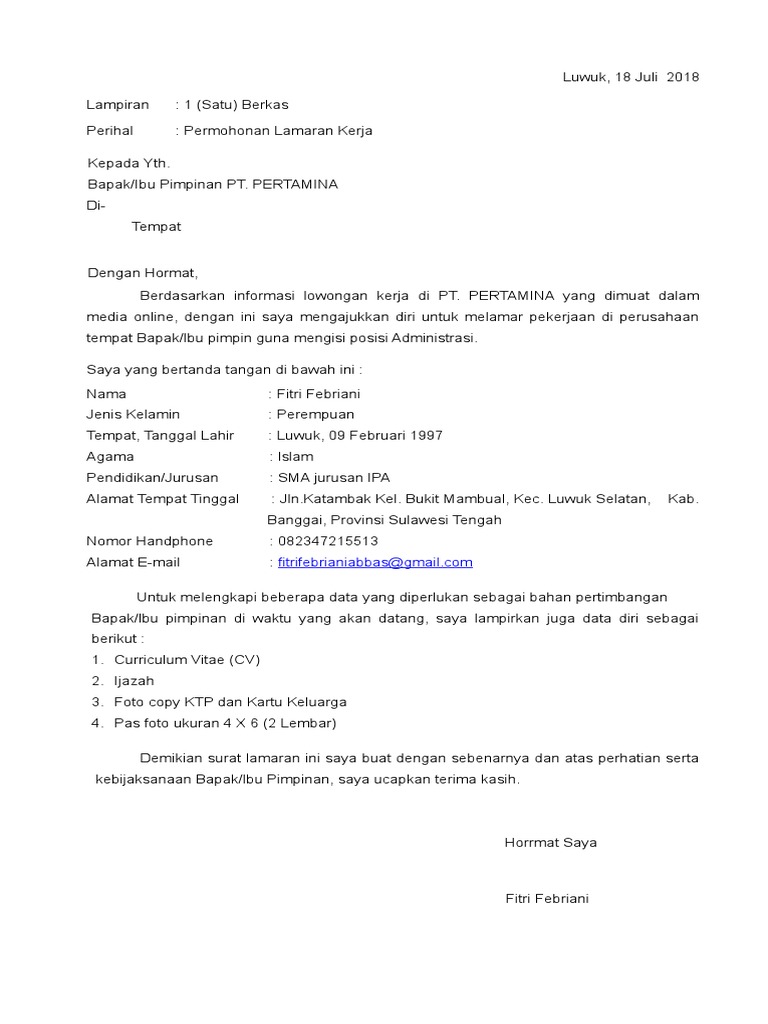 Surat Lamaran Pipit Fix | PDF | Karier & Perkembangan