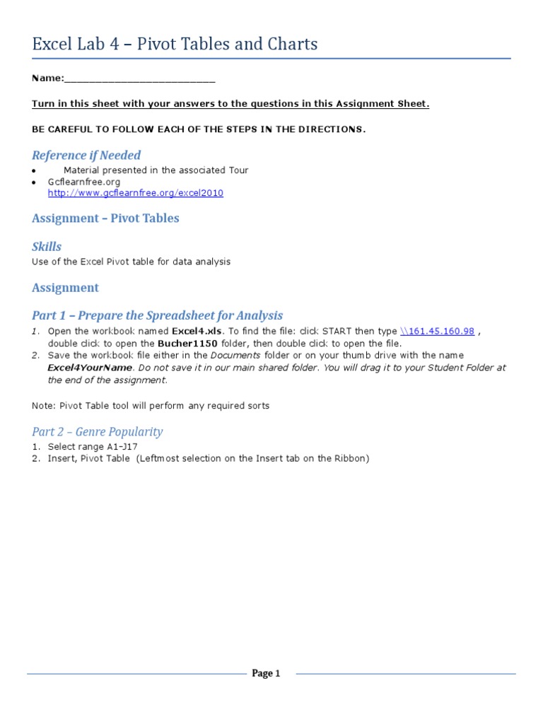 Excel - Lab - 4 - Pivot Tables and Charts | PDF | Spreadsheet Software ...