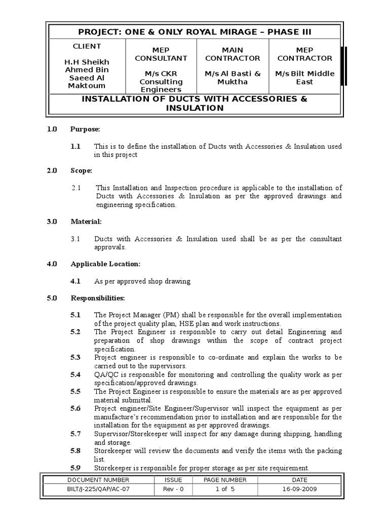 Method Statement Ducts, Attenuator Done 7 | PDF | Duct (Flow) | Building Technology