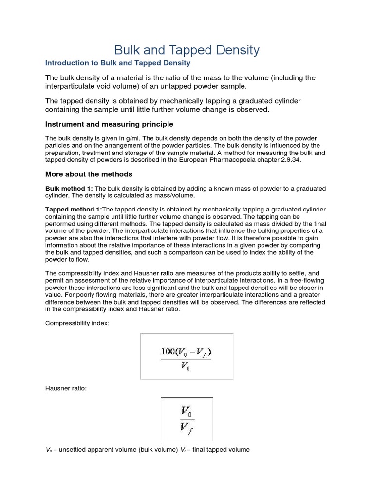 Bulk and Tapped Density | PDF | Density | Volume