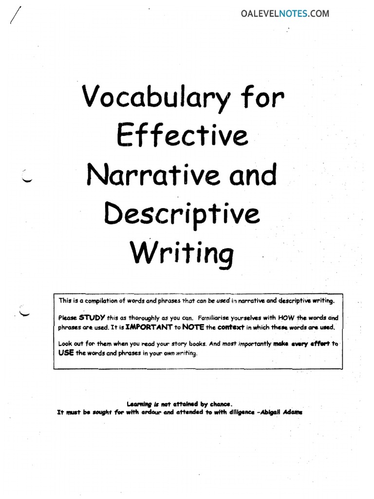 Vocab For Effective Narrative & Descriptive Writing PDF | PDF ...
