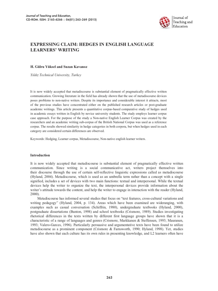 Expressing Claim: Hedges in English Language Learners Writing | PDF ...
