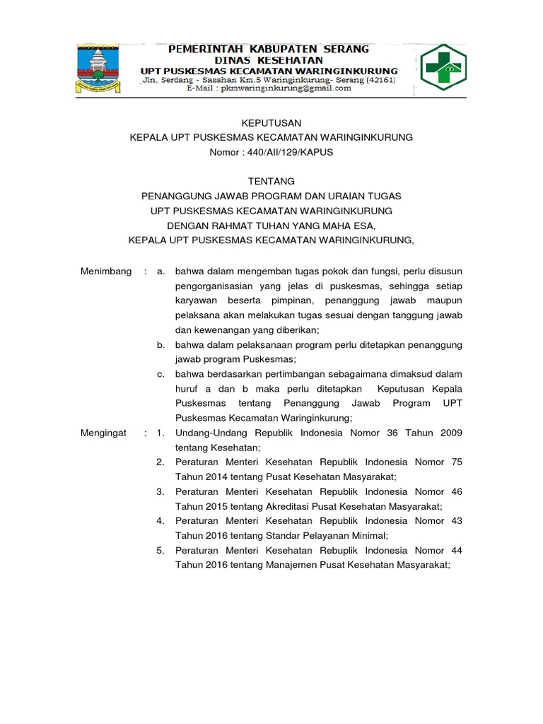 Contoh SK Penetapan Program Puskesmas | PDF