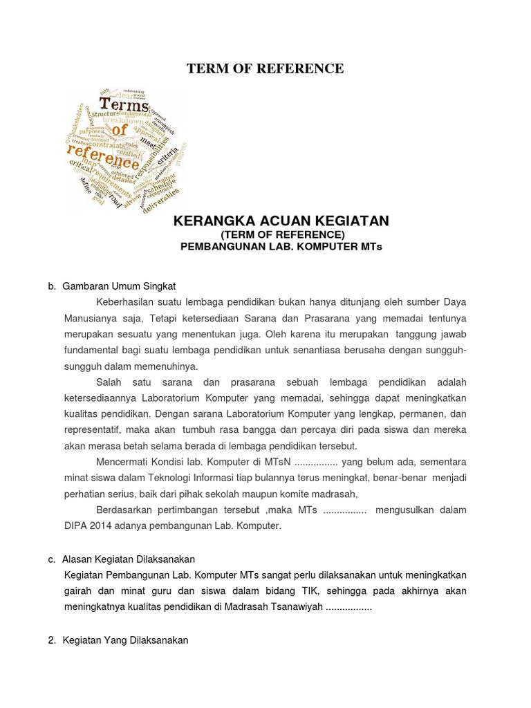 Contoh TOR Untuk Kegiatan Pembangunan Laboratorium Komputer | PDF