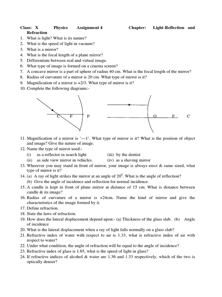 CBSE Class 10 Physics Worksheet PDF | PDF | Lens (Optics) | Refractive ...