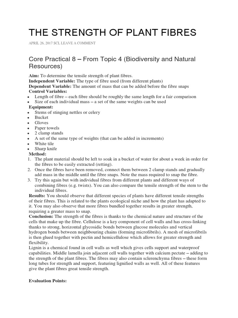 Tensile Strength of Plant Fibres | PDF | Cell Wall | Fibers