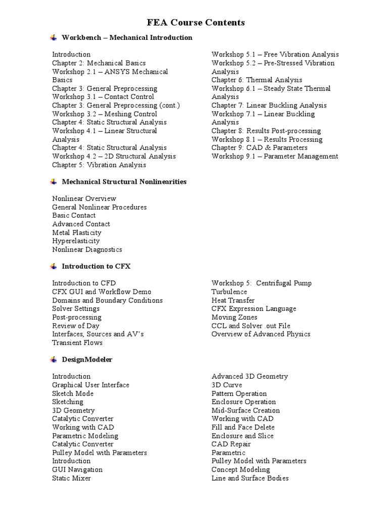 FEA Course Contents | PDF | Computational Fluid Dynamics | Finite ...