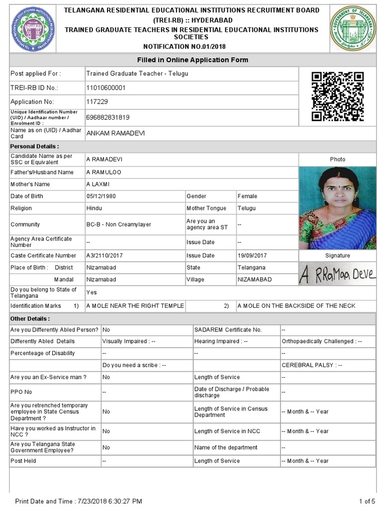 Application for the position of Trained Graduate Teacher - Telugu in ...
