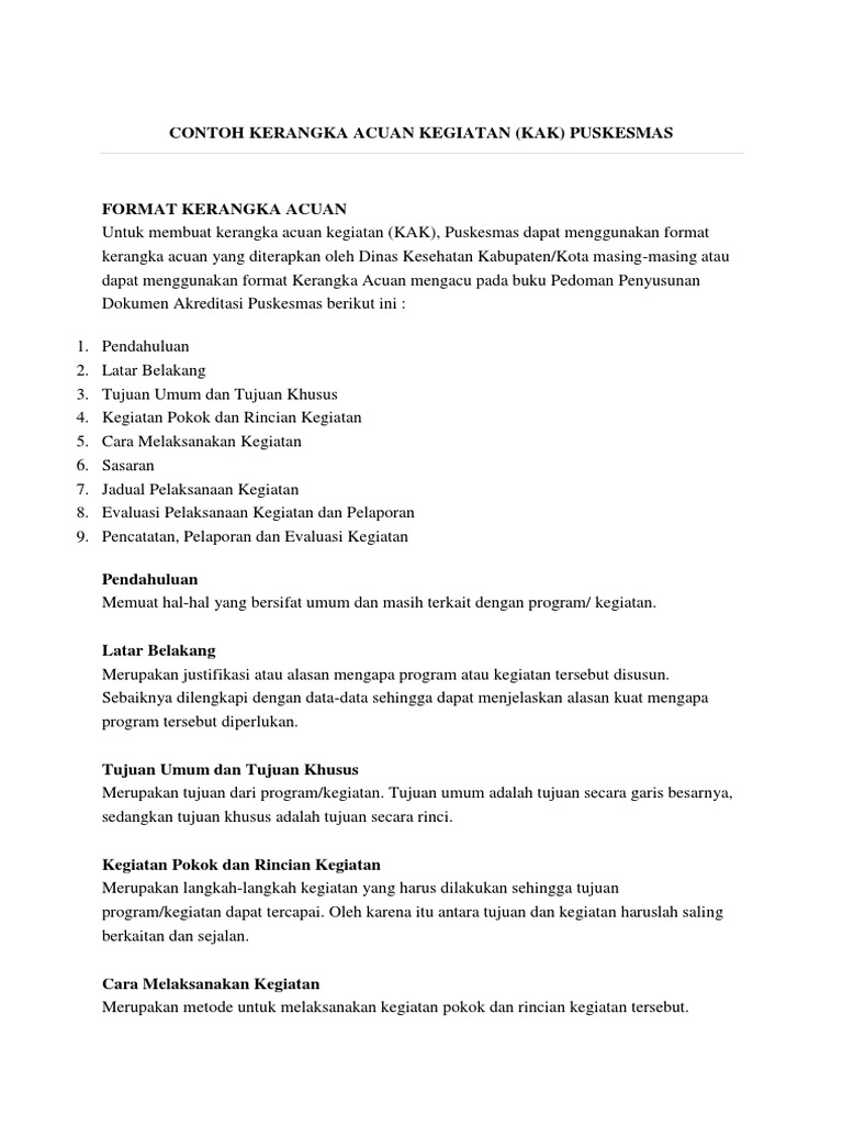 Contoh Kerangka Acuan Kegiatan | PDF