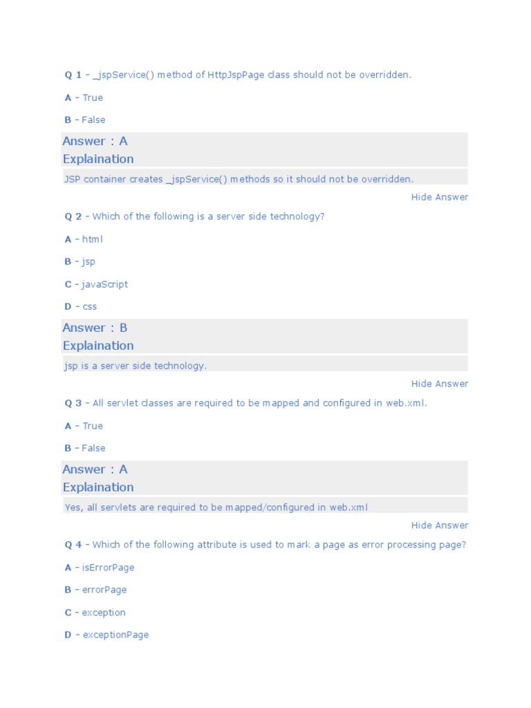 JSP Quizz | PDF | Java Server Pages | Parameter (Computer Programming) JSP Quizz | PDF | Java Server Pages | Parameter (Computer Programming)