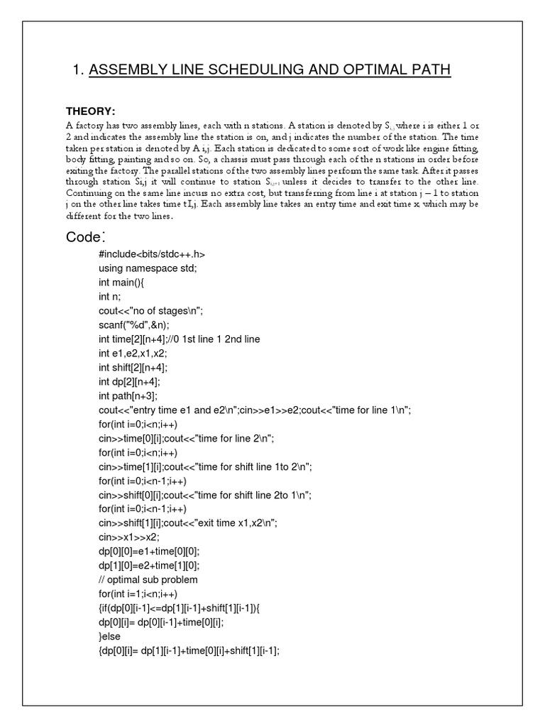 Assembly Line Scheduling and Optimal Path | PDF | Algorithms And Data ...