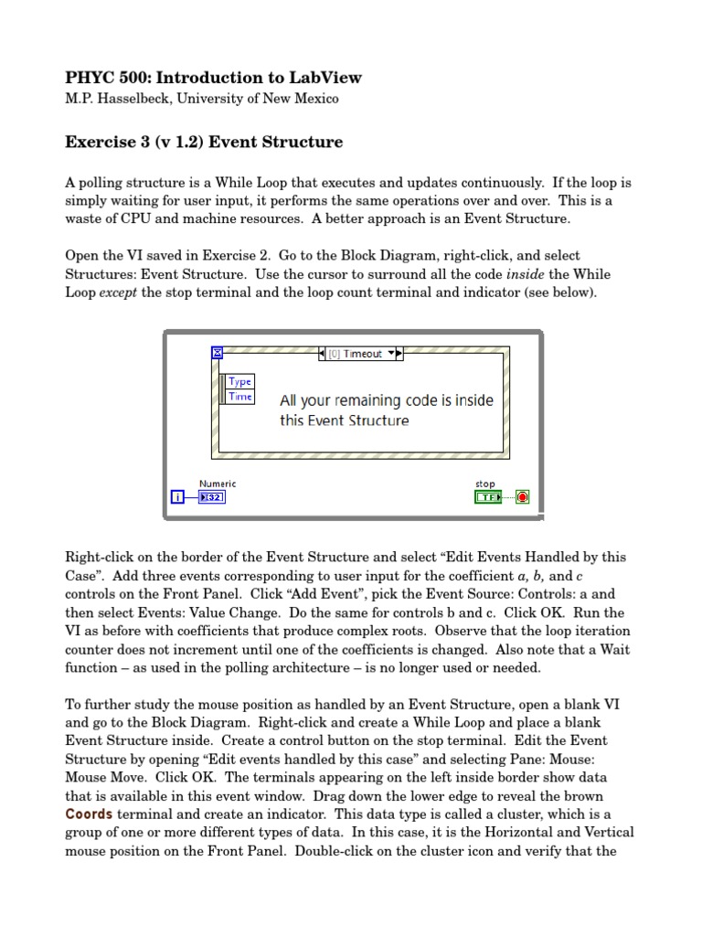 Phyc 500: Introduction To Labview Exercise 3 (V 1.2) Event Structure ...