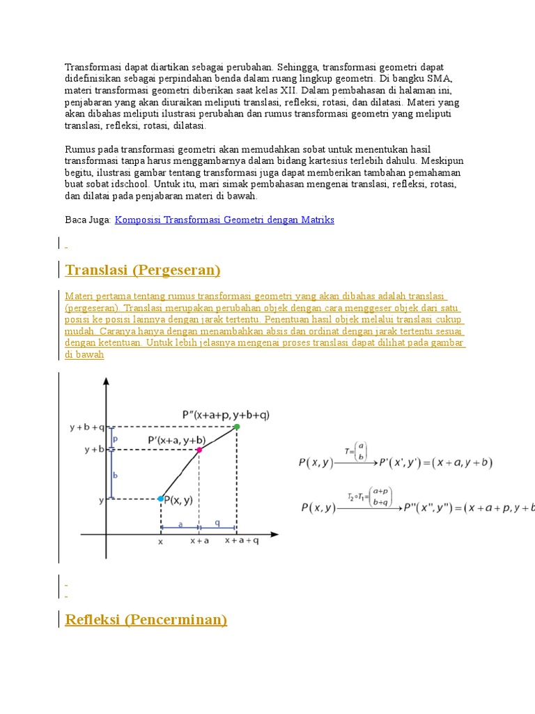 Rumus Transformasi Geometri SMA | PDF